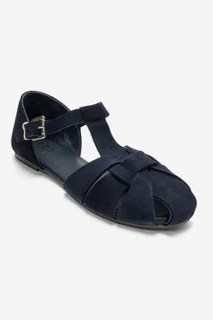 FOREVER & ALWAYS SHOES Falina Braided Leather Flat Sandals - Navy Suede