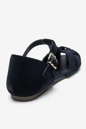 FOREVER & ALWAYS SHOES Falina Braided Leather Flat Sandals - Navy Suede
