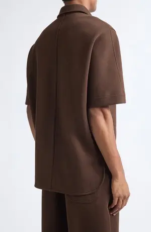 Givenchy Short Sleeve Cotton Blend Scuba Knit Button-up Shirt - Brown