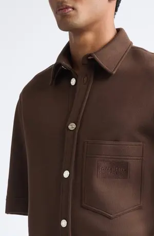 Givenchy Short Sleeve Cotton Blend Scuba Knit Button-up Shirt - Brown