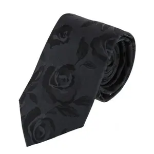 ASCENTIX Rose Print Tone On Tone Necktie - Black