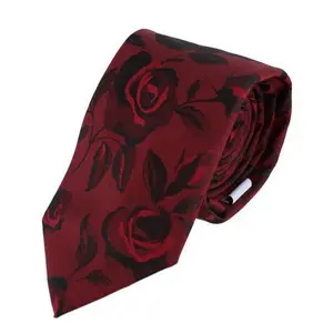 ASCENTIX Rose Print Tone On Tone Necktie - Red