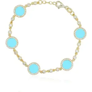 THE LOVERY FINE JEWELRY 14k Gold-plated Sterling Silver And Cubic Zirconia Halo Disc Bracelet - Turquoise