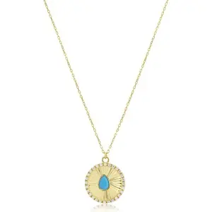 THE LOVERY FINE JEWELRY Fluted Halo Disc Necklace - Turquoise