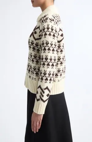 Moncler Fair Isle Wool Blend Zip Cardigan - White