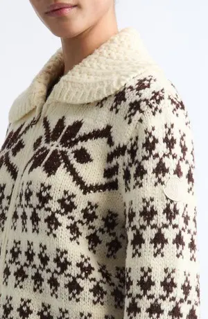 Moncler Fair Isle Wool Blend Zip Cardigan - White