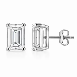 DONATELLO GIAN Sterling Emerald Cut Stud Earrings - Silver
