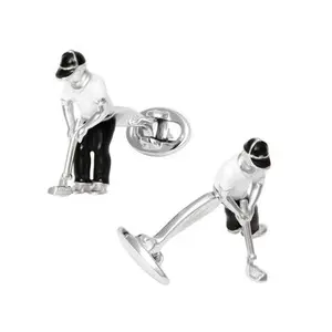 JAN LESLIE Putting Golfer Sterling Cufflinks - Black