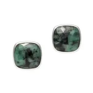JAN LESLIE Faceted Emerald Sterling Cufflinks - Green