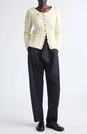 PILLINGS BY RYOTA MURAKAMI Embroidered Cable Knit Cardigan