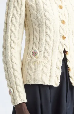 PILLINGS BY RYOTA MURAKAMI Embroidered Cable Knit Cardigan