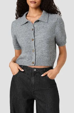 French Connection Suzie Knit Short Sleeve Cropped Cardigan - Grey