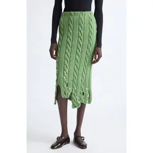 PILLINGS BY RYOTA MURAKAMI Distressed Wool Blend Cable Stitch Sweater Skirt - Light Green