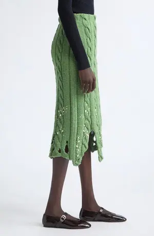 PILLINGS BY RYOTA MURAKAMI Distressed Wool Blend Cable Stitch Sweater Skirt