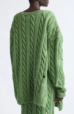 PILLINGS BY RYOTA MURAKAMI Distressed Cable Knit Wool Sweater