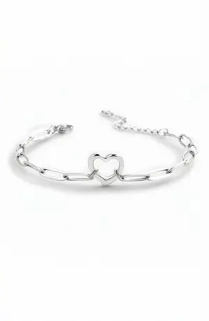 MINT & LILY Open Heart Paperclip Chain Bracelet - Silver