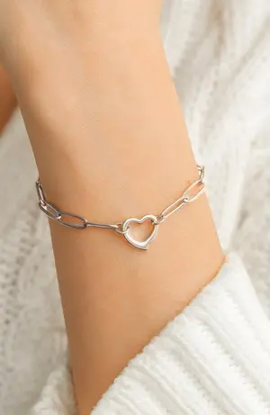 MINT & LILY Open Heart Paperclip Chain Bracelet - Silver