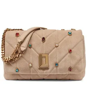 Karl Lagerfeld Paris Lafayette Embellished Suede Shoulder Bag - Cappucino