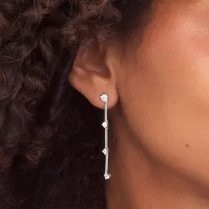 THE LOVERY FINE JEWELRY Cz Station Drop Dangle Earrings - Sterling Silver