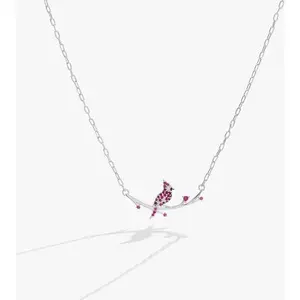 ALEX AND ANI Cardinal Motif Necklace With Ruby And Crystal Pav - Silver