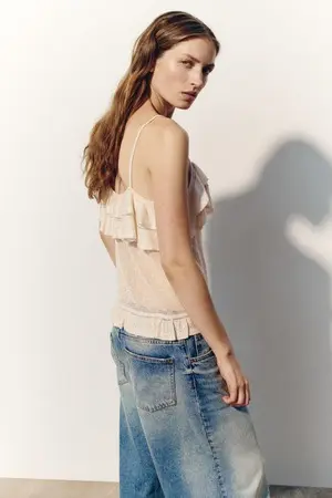 H&M Flounced Pointelle-knit Top
