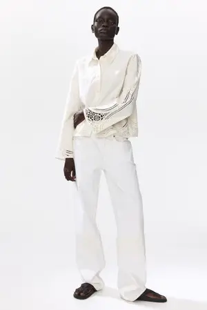 H&M Cotton Jacket With Eyelet Embroidery
