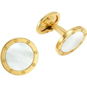 JAN LESLIE Rivet Etch Gemstone 18 Karat Gold Cufflinks - Black