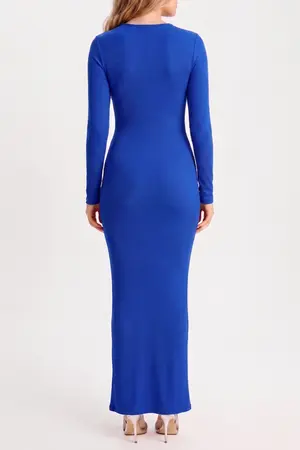 POPILUSH Shapewear Square Neck Long Sleeve Slimming Modal Maxi Dress - Royal