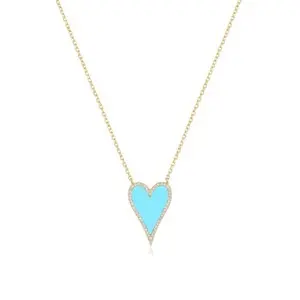 THE LOVERY FINE JEWELRY Elongated Cz Halo Heart Necklace - Turquoise