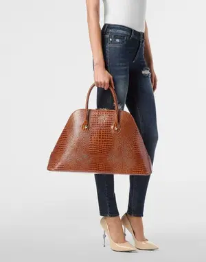 Philipp Plein Crocodile-effect Leather Top Handle Bag - Brown