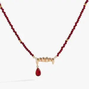 ALEX AND ANI Vampire Fangs And Drop Pendant Necklace - Gold