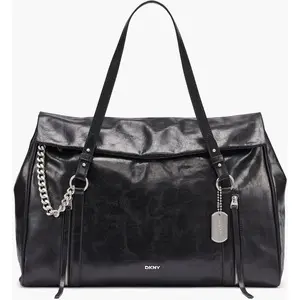 Dkny Skye Large Satchel With Chain Detail - Black/silver