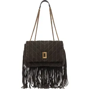 Karl Lagerfeld Paris Lafayette Suede Fringe Shoulder Bag - Fudge