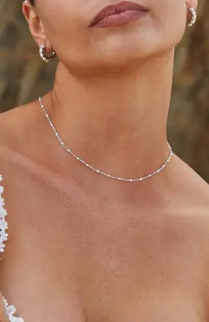 ATOLEA White Beaded Enamel Choker Necklace - Silver