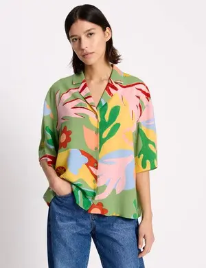 ALBARAY Relaxed Fit Tropical Print Resort Shirt