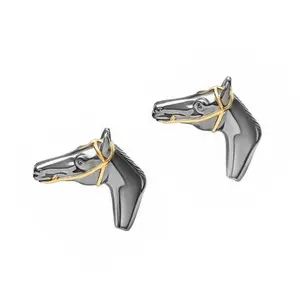 JAN LESLIE Horse Sterling Ruthenium Cufflinks - Black