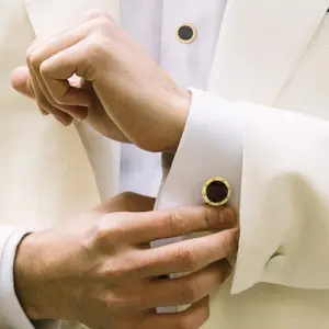 JAN LESLIE Onyx 18kt Gold Cufflinks & Studs