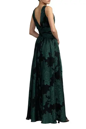 Mac Duggal Burnout Chiffon Sleeveless V Neck A Line Gown