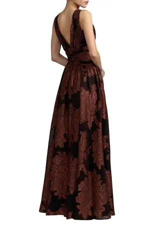 Mac Duggal Floral Burnout Chiffon Gown - Spice Multi