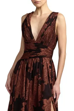 Mac Duggal Floral Burnout Chiffon Gown - Spice Multi