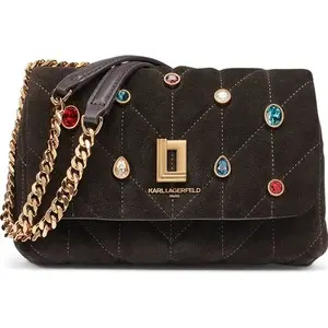 Karl Lagerfeld Paris Lafayette Small Suede Crossbody Bag With Gems - Fudge
