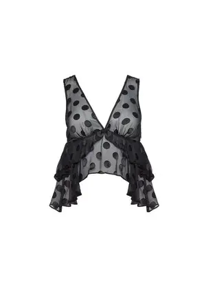 FLEUR DU MAL Silk Dot Ruffle Top