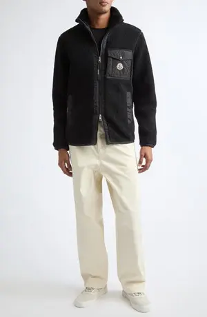 Moncler Zip Front Fleece Cardigan - Black