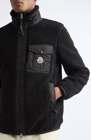 Moncler Zip Front Fleece Cardigan - Black
