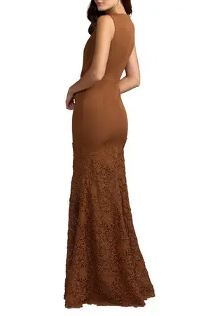 Mac Duggal Sleeveless Boat Neck Lace Mermaid Gown