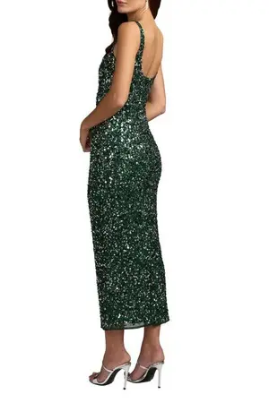 Mac Duggal Sleeveless Scoop Neck Sequin Ankle Dress