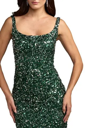 Mac Duggal Sleeveless Scoop Neck Sequin Ankle Dress
