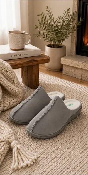 MIO MARINO Cuddles Memory Foam Faux Suede Mule Slippers - Gray