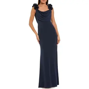 Mac Duggal Petite Floral-appliqué Cowl-neck Sheath Gown