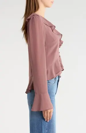 PETAL & PUP Vilma Ruffle Top With Plunge Neck - Mauve